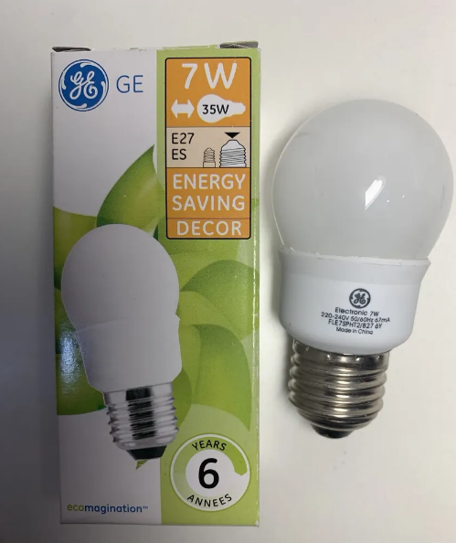 Лампы люминесцентные E27 9W 2700K (теплый белый свет), Decor GE (шарик), 5штук