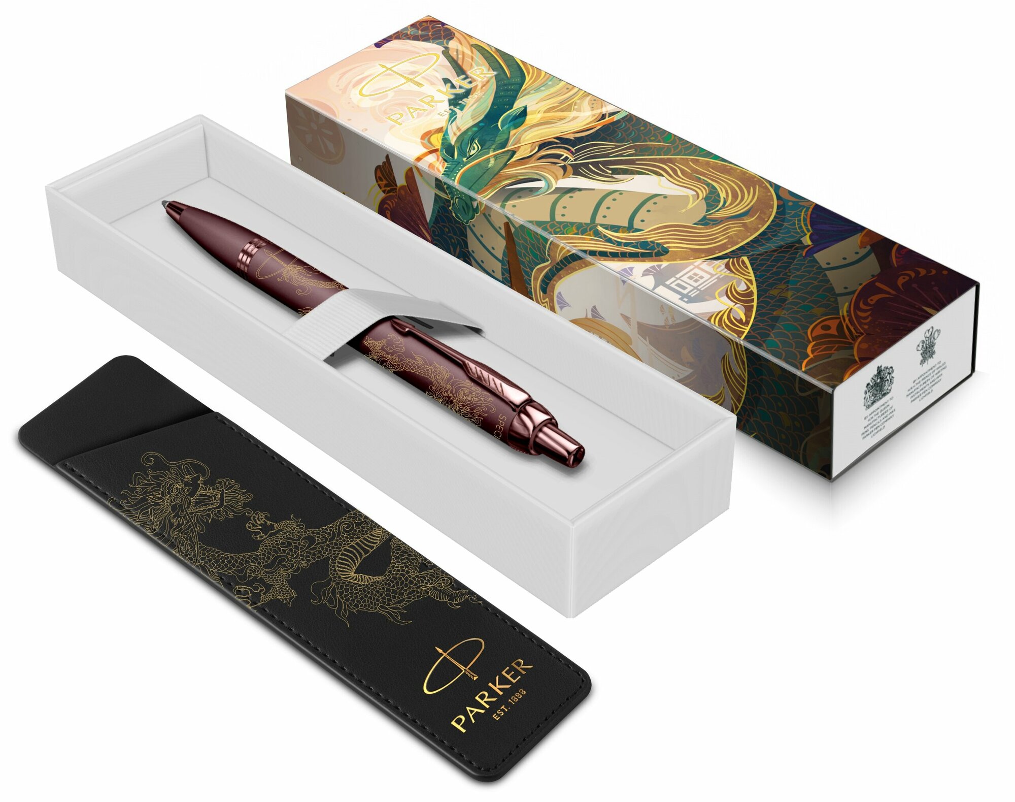 Шариковая ручка Parker IM Monochrome Brown Dragon Special Edition, стержень: M, цвет чернил: blue с черным чехлом , в подарочной упаковке 2190514_setLE24