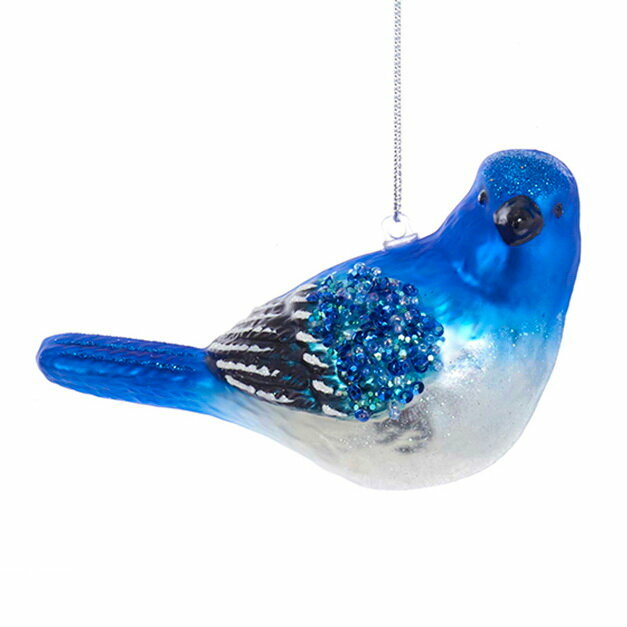 Стеклянная елочная игрушка Птичка Майти - Морозное Утро 8 см, подвеска, Kurts Adler, C6355-1