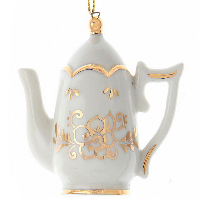 Елочная игрушка из фарфора Чайник - Английское чаепитие 7 см, подвеска, Kurts Adler, J7488-2