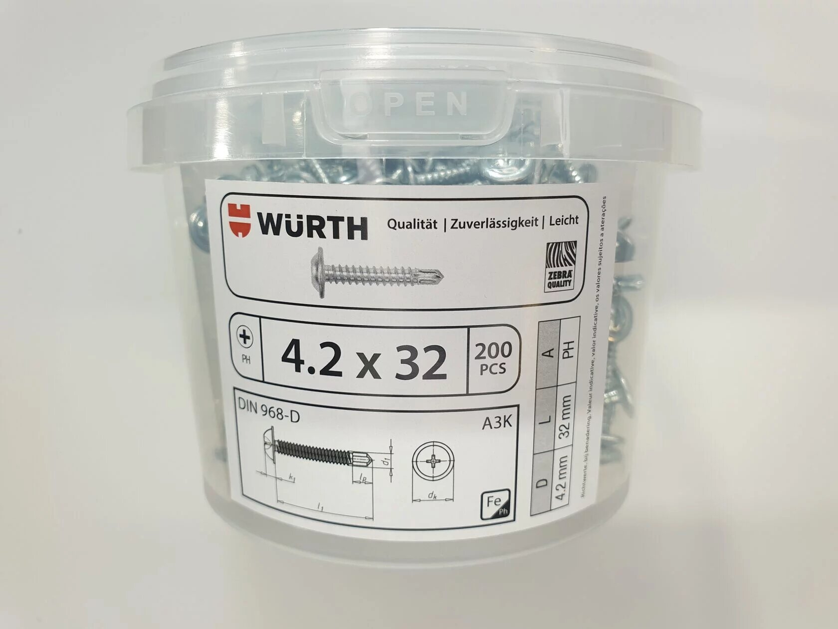 Саморез по металлу DIN 968-D 4.2x32 PH (200 pcs) WURTH, Германия