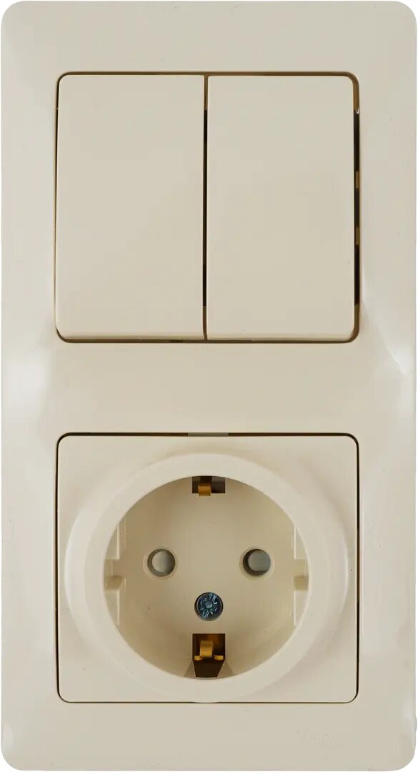 Блок выключатель с розеткой встраиваемый Schneider Electric Glossa 2 клавиши с заземлением со шторками цвет бежевый