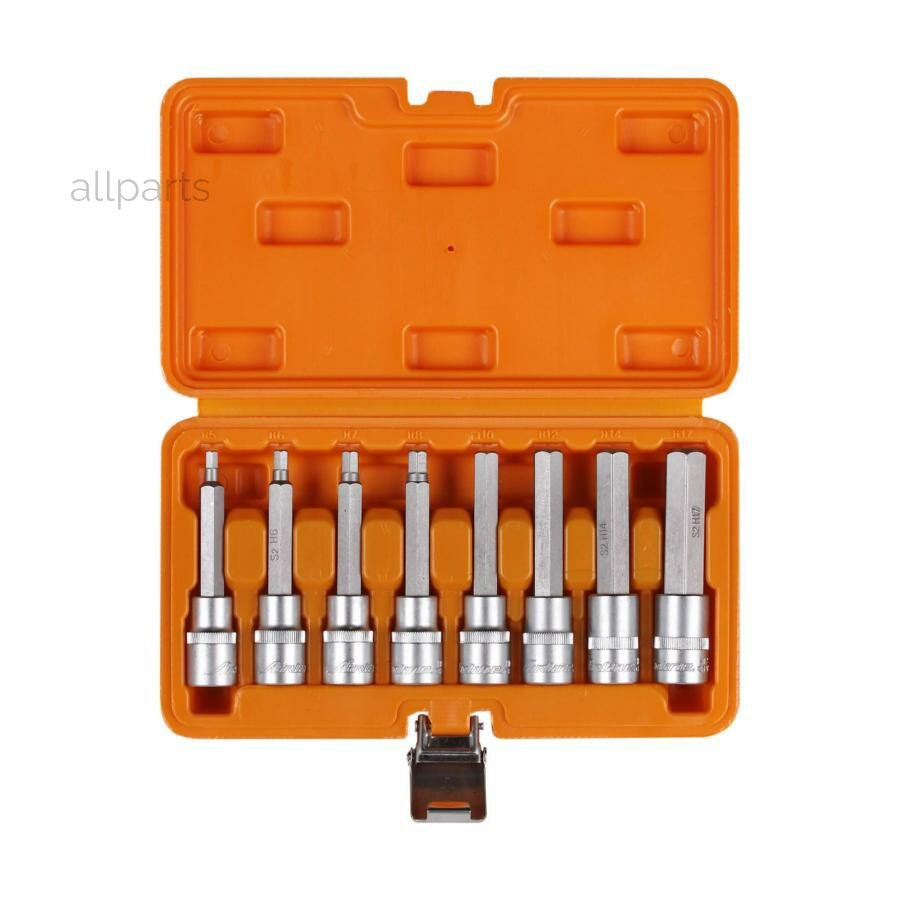 AIRLINE ATBS58 набор головок 1/2 С шестигранными вставками, L=100ММ, 8ПР. (5-17ММ), кейс (AT-BS-58)