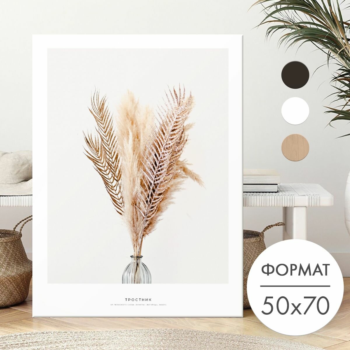 Постер 50х70 без рамки "Тростник сухоцвет" для интерьера