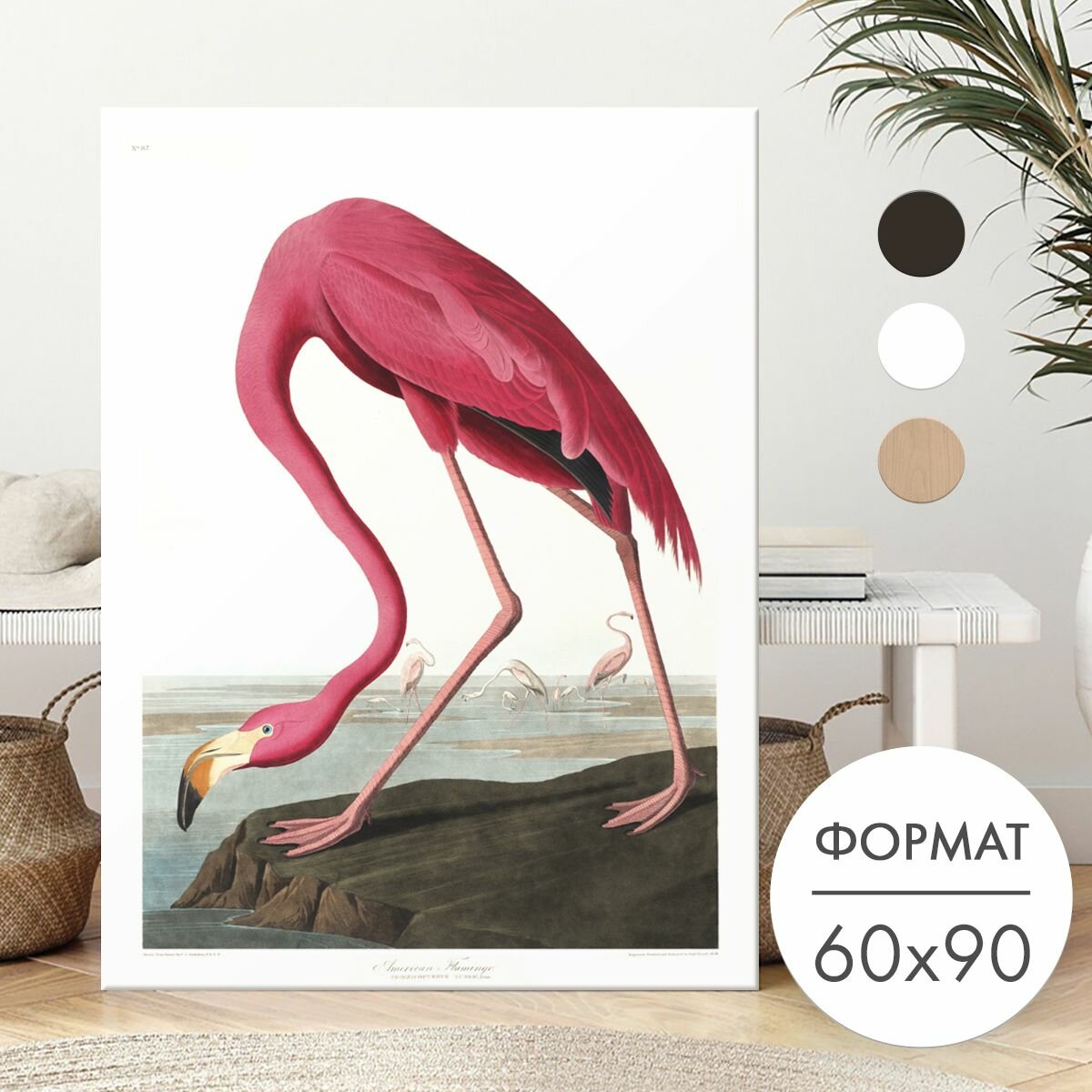 Постер 60х90 без рамки "Фламинго иллюстрация" для интерьера