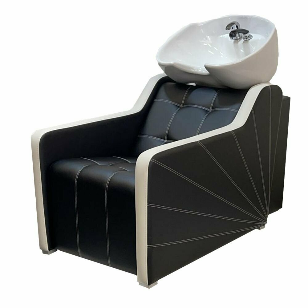 Парикмахерская мойка "Sunny", черный - белая глубокая раковина, белые подлокотники