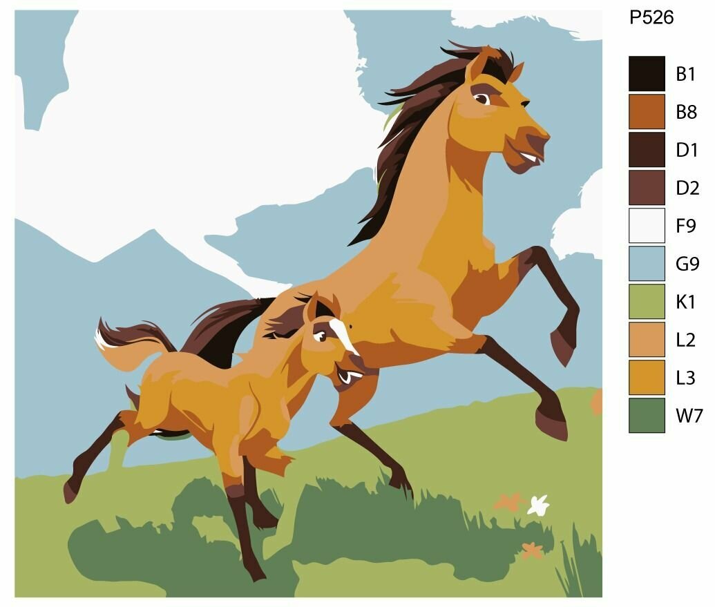 Детская картина по номерам P526 "Фильм - Спирит: Душа прерий. Спирит и жеребенок" 30x30