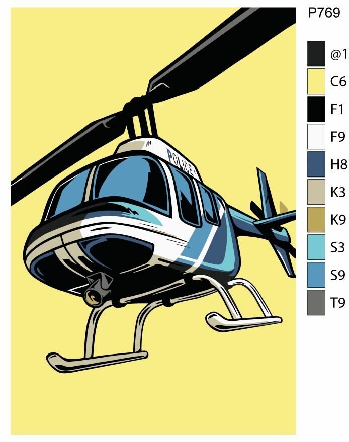 Детская картина по номерам P769 "Игра GTA (ГТА). Вертолет полиции" 20x30
