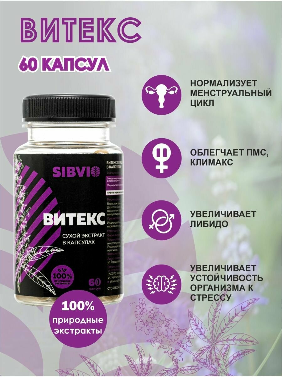 Витекс священный экстракт при ПМС климаксе 60 капсул