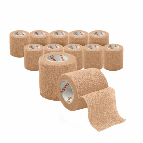 2 шт. Бинт эластичный бандажный защитный самофиксирующийся, 4,5 м х 5 см, 12 рулонов, бежевый, DASWERK, 680042