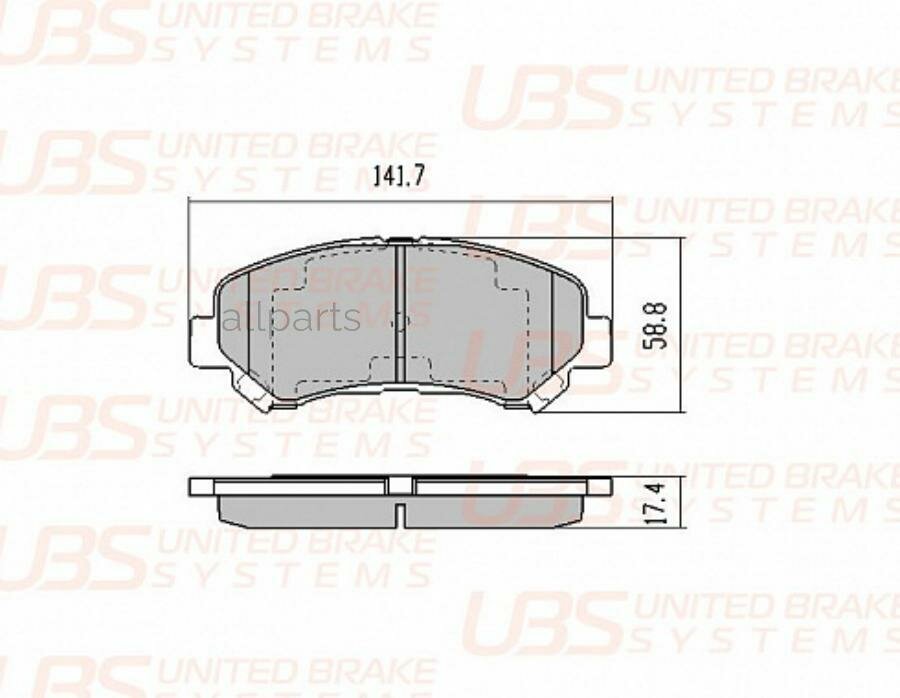 UBS B1105025 Тормозные колодки NISSAN JUKE 1.6 13-/QASHQAI 07-/10-/11-/X-TRAIL 07-/08- передние