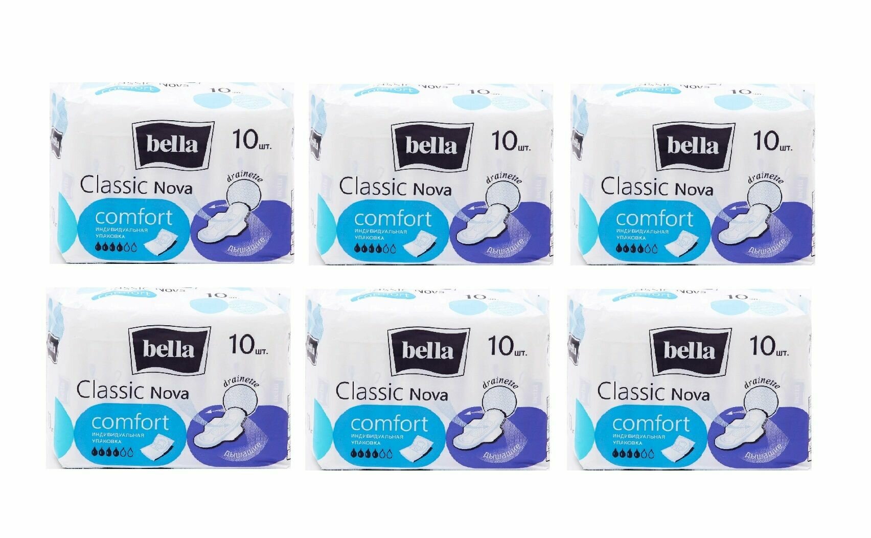 BELLA Гигиенические прокладки Classic Nova Komfort, 10 штук, 6 упаковок