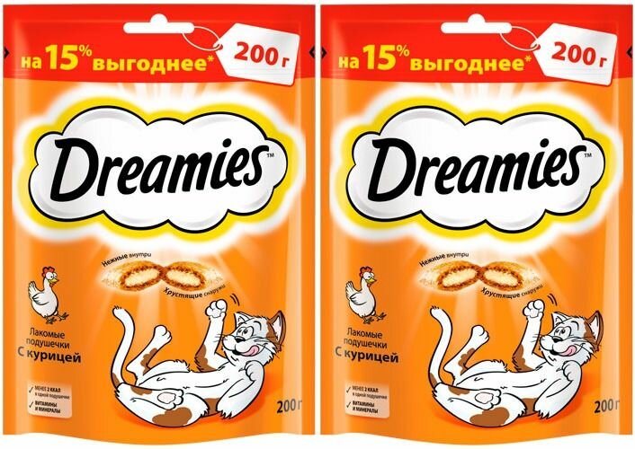 Dreamies Лакомые подушечки с курицей 200г, 2 уп.