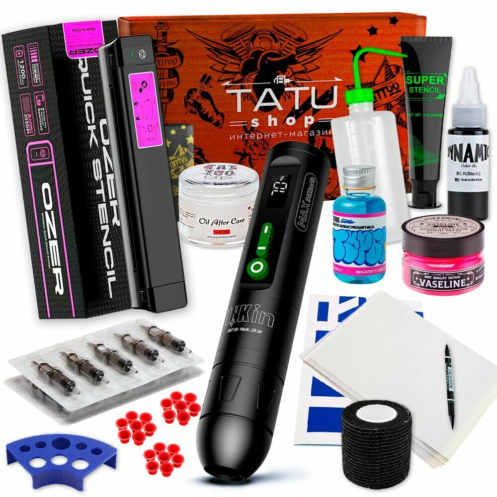 Тату набор с беспроводной машинкой EZ INKIN CL2 MAX и принтером OZER Wireless Bluetooth Printer