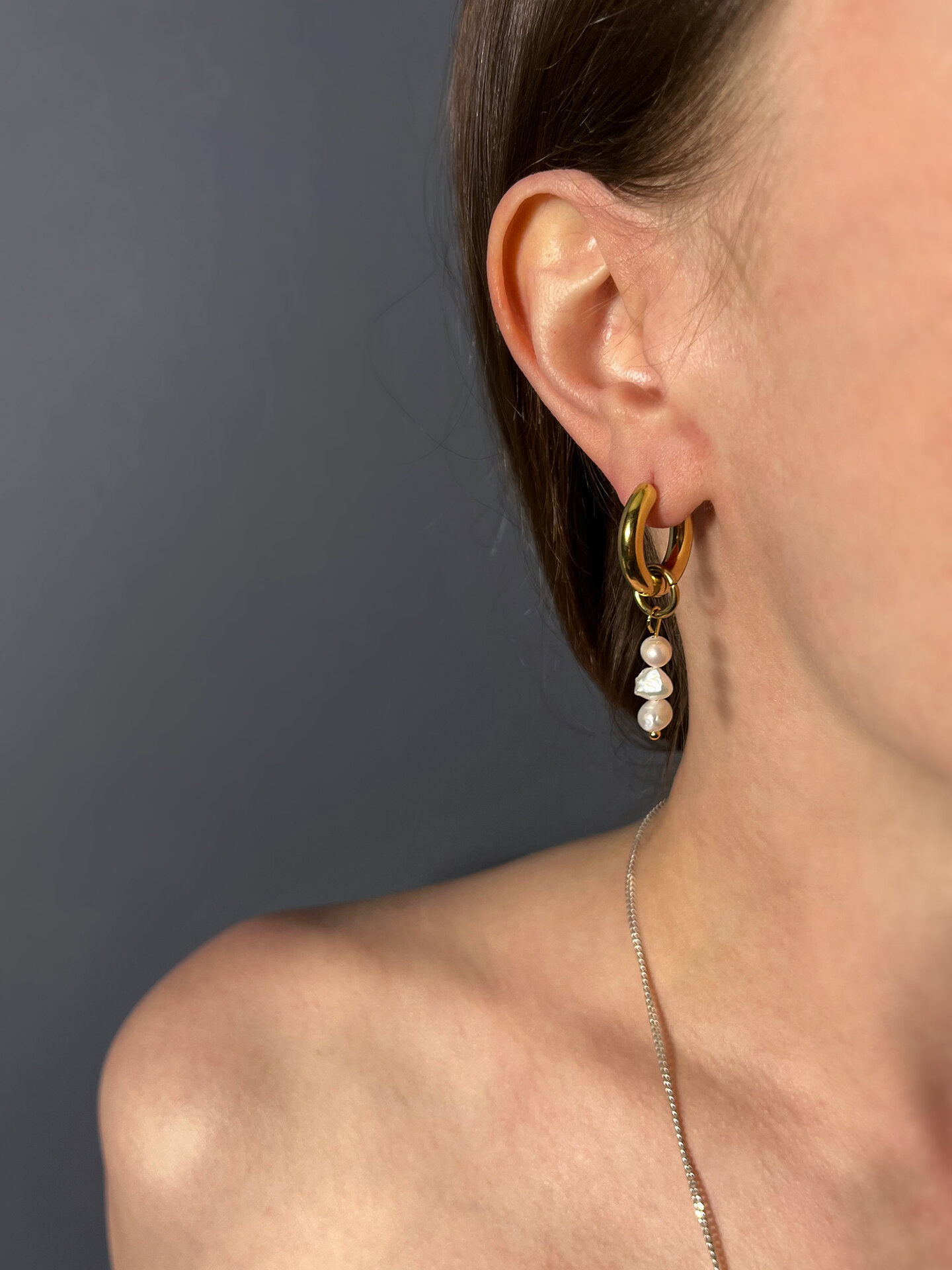 Серьги двусторонние, жемчуг пресноводный