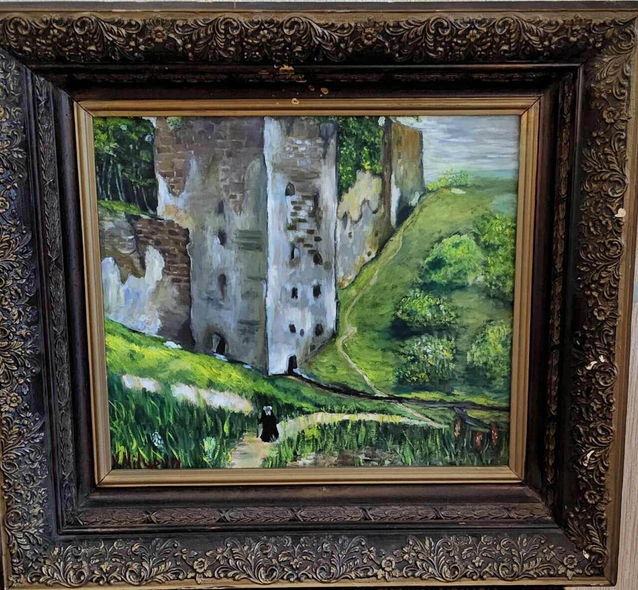 Картина в старинной раме. Миляева Нина "Псково-Печерский монастырь", холст, масло, 40x50. Авторская живопись.