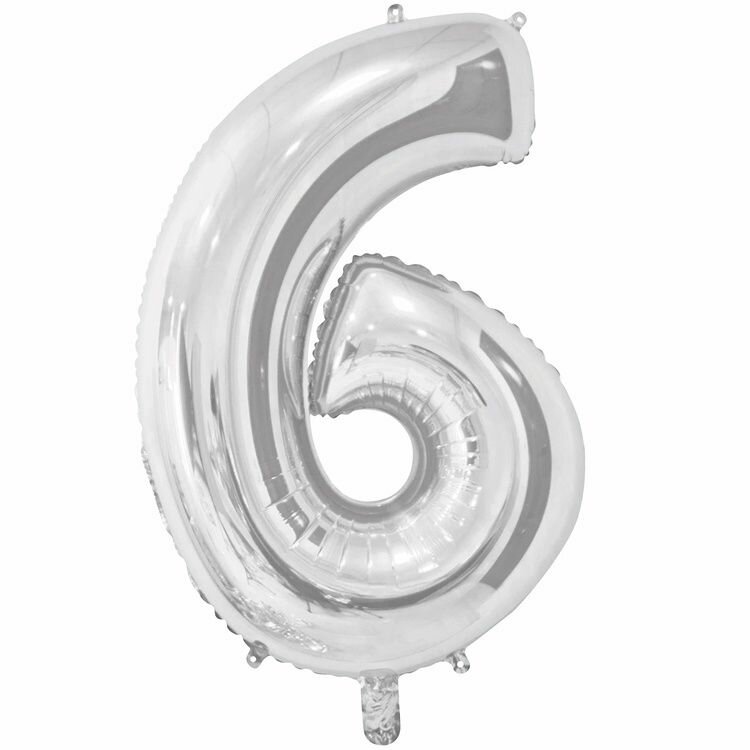 Фольгированный шар цифра 6 26" Silver