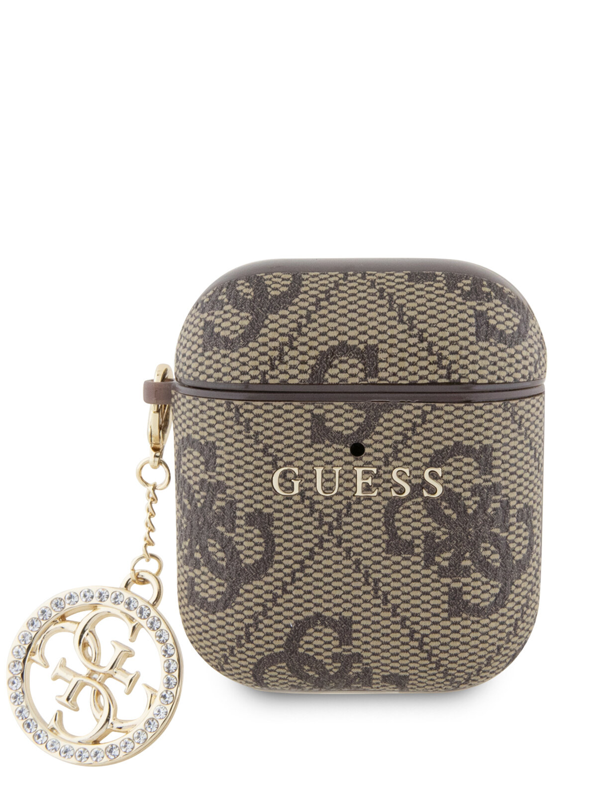 Guess для Airpods 1/2 чехол PU leather 4G with metal logo and Diamond charm Brown