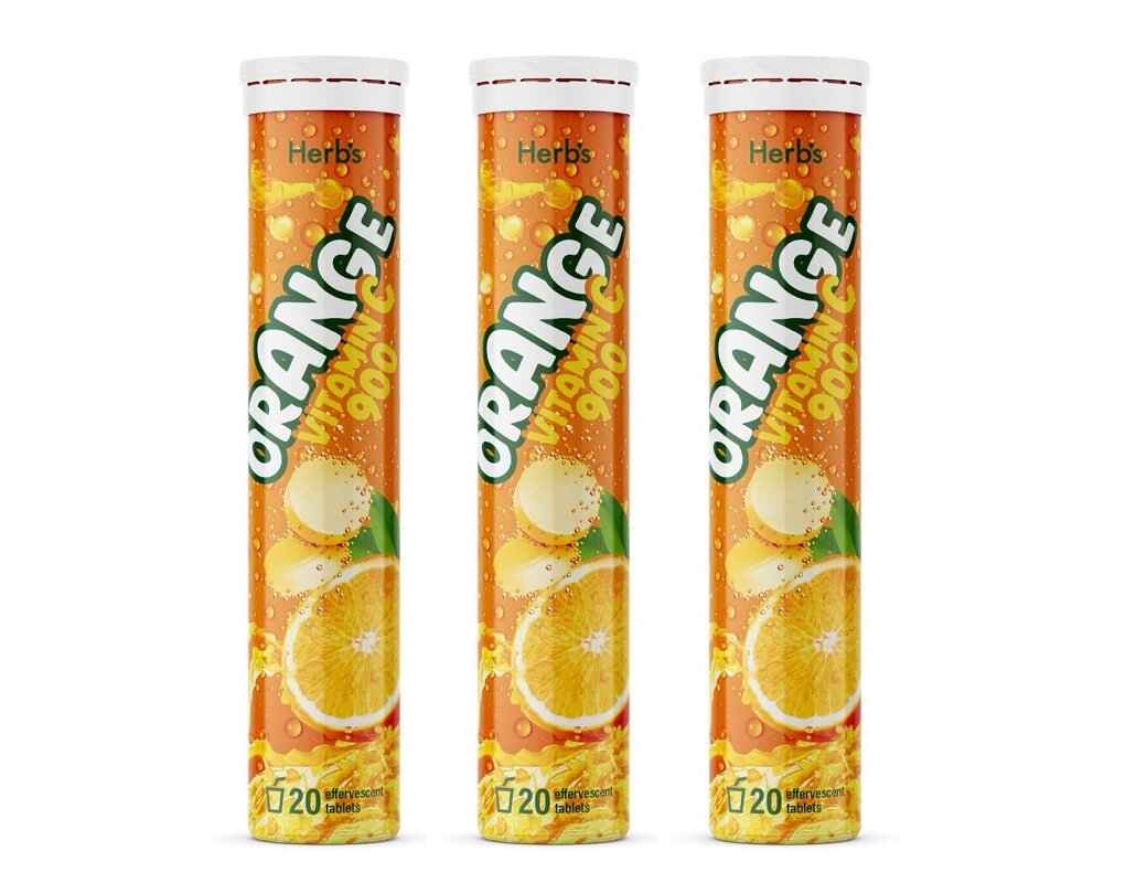 Биологически активная добавка Herbs Витамин С 900мг шипучий 20таб, 3шт