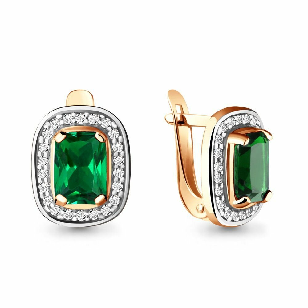 Серьги, серебро, 925 проба, фианит, изумруд синтетический