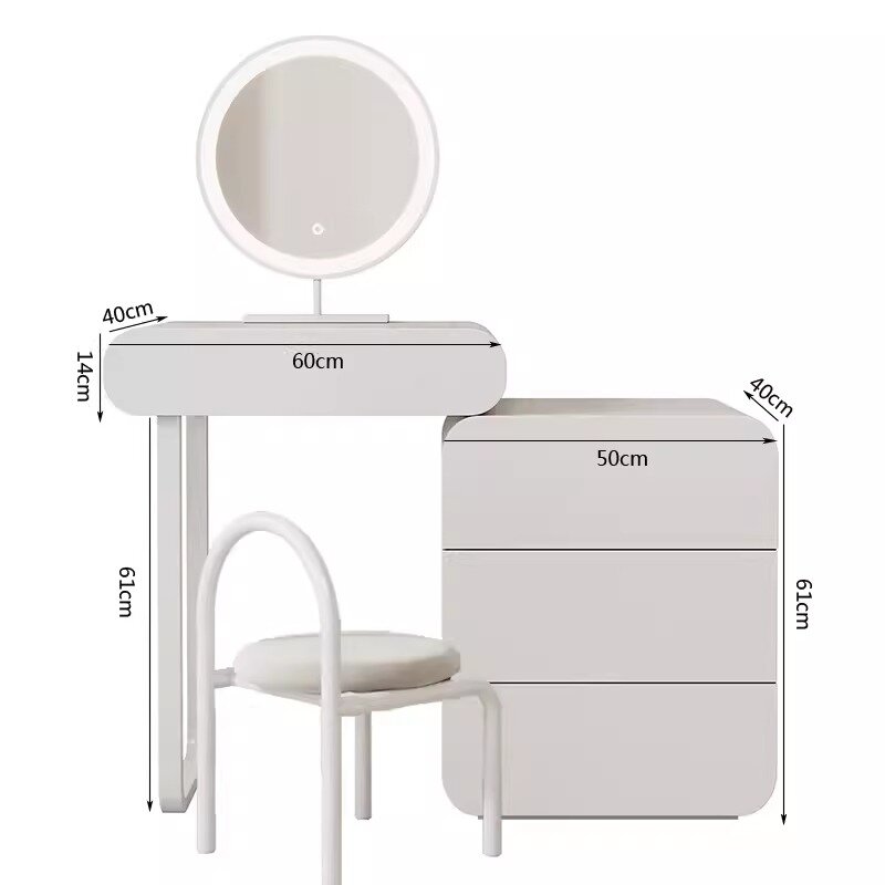 Туалетный столик с тумбой и зеркалом 60 см Solo Bianco (Стол 60см + зеркало + тумба 50см+стул)