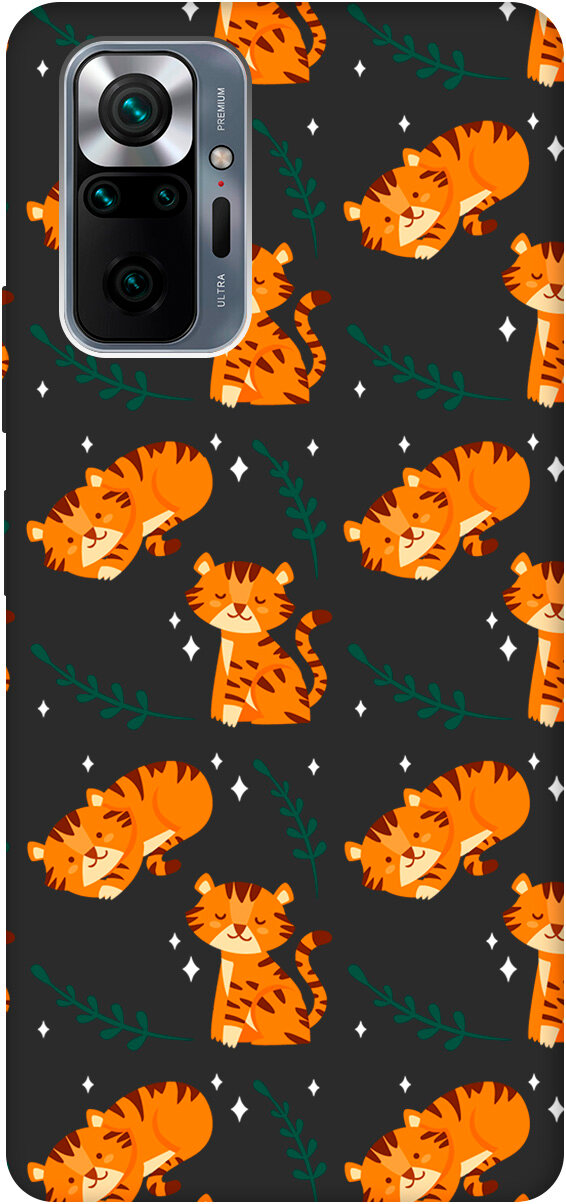 Матовый Soft Touch силиконовый чехол на Xiaomi Redmi Note 10 Pro, Сяоми Редми Ноут 10 Про с 3D принтом "Tigers" черный