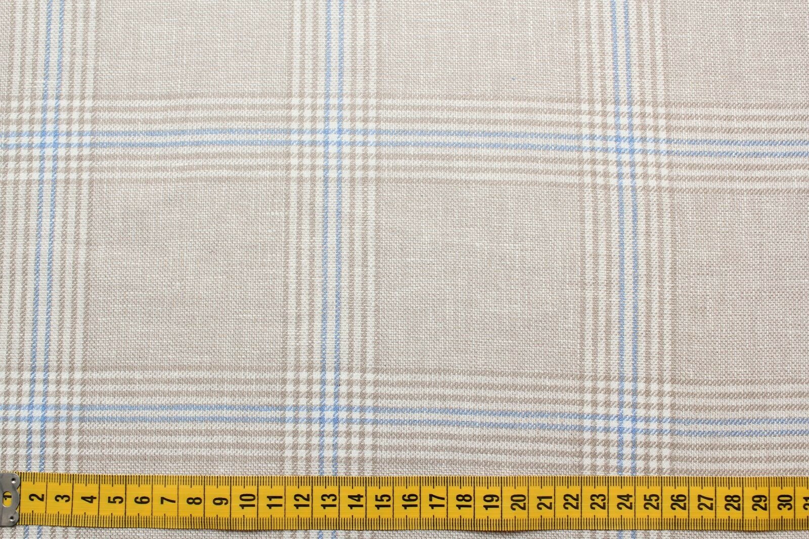 Ткань Лён купра в клетку бело-бежево-голубой 280 г/мп, 280 г/пм, ш145см, 0,5 м