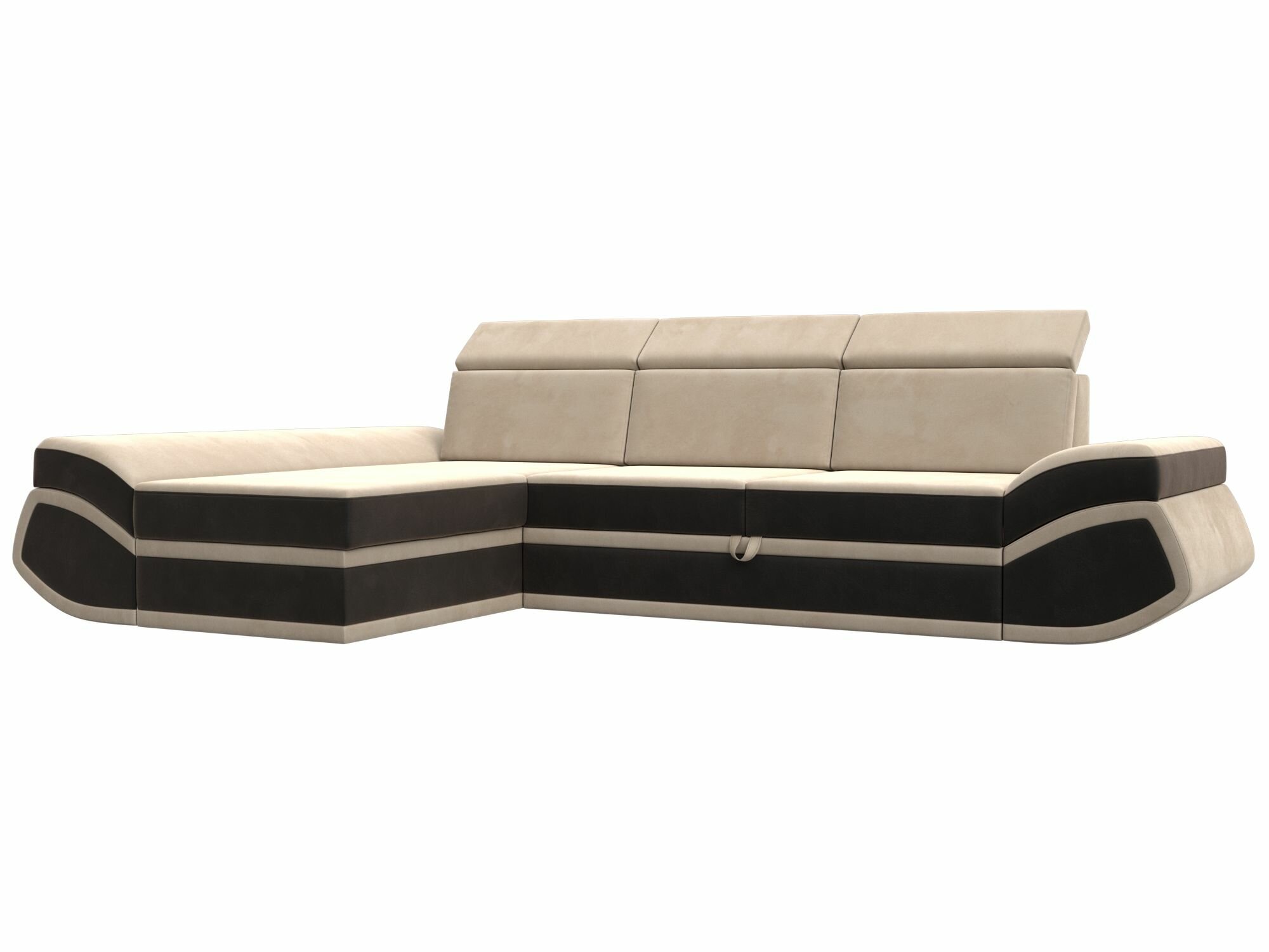 Диван угловой Лига-032 левый угол, велюр бежевый, велюр коричневый