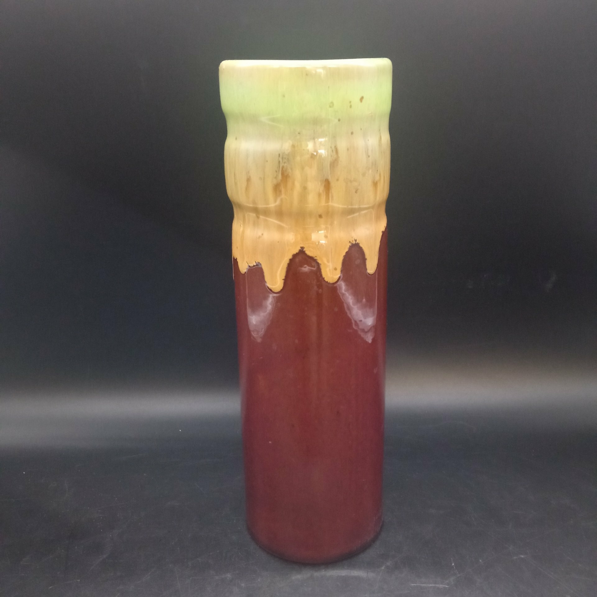 Ваза для цветов с разноцветным орнаментом, керамика, поливы, СССР, 1970-1990 гг.