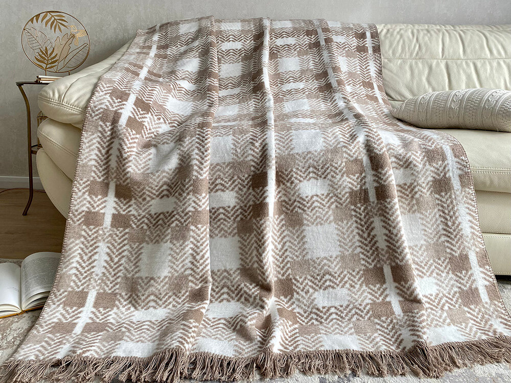 Плед Cotton Rajtex, 200x220 см, Зиг-Заг, Бежевый, Евростандарт, Хлопок/Акрил, Двусторонний