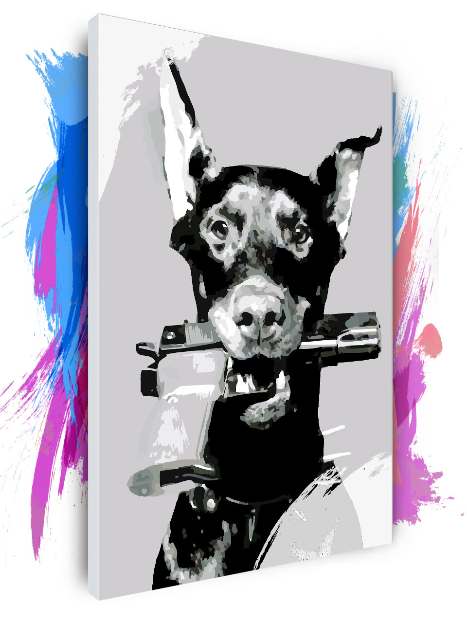 Картина по номерам на холсте Доберман с пистолетом, 80 х 120 см