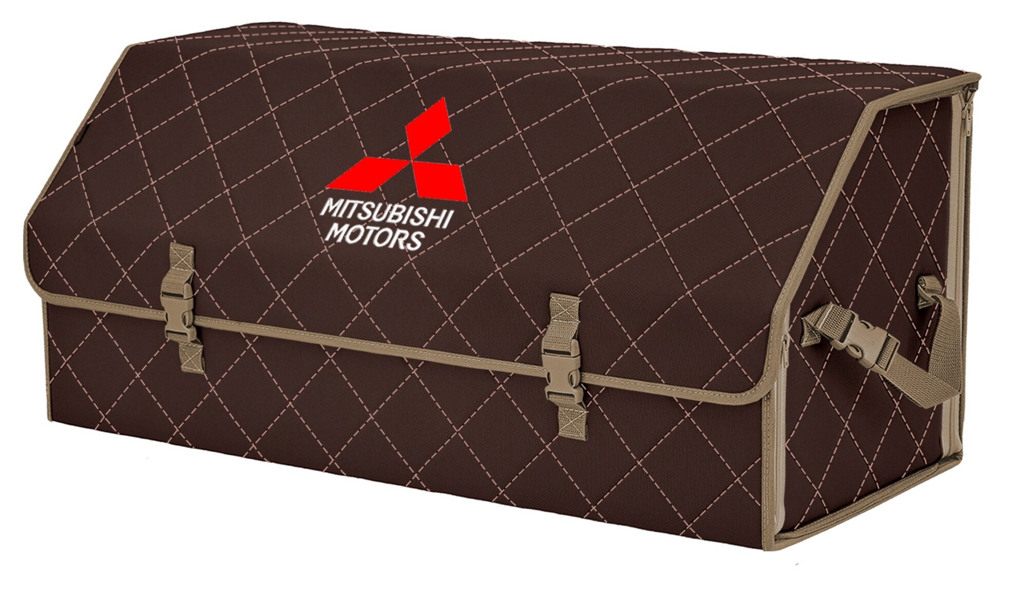 Органайзер-саквояж "Союз" в багажник Mitsubishi (Митсубиши), размер XXL. Цвет: коричневый с бежевой прострочкой Ромб.