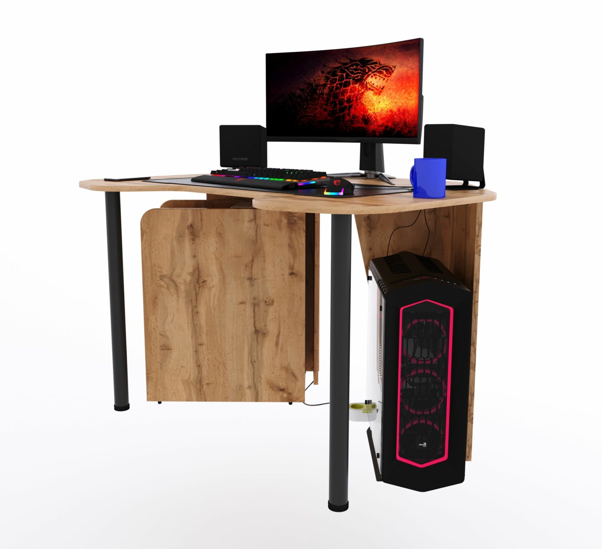 Угловой компьютерный стол "Угол" с тумбой, 120x87x75 см, дуб вотан