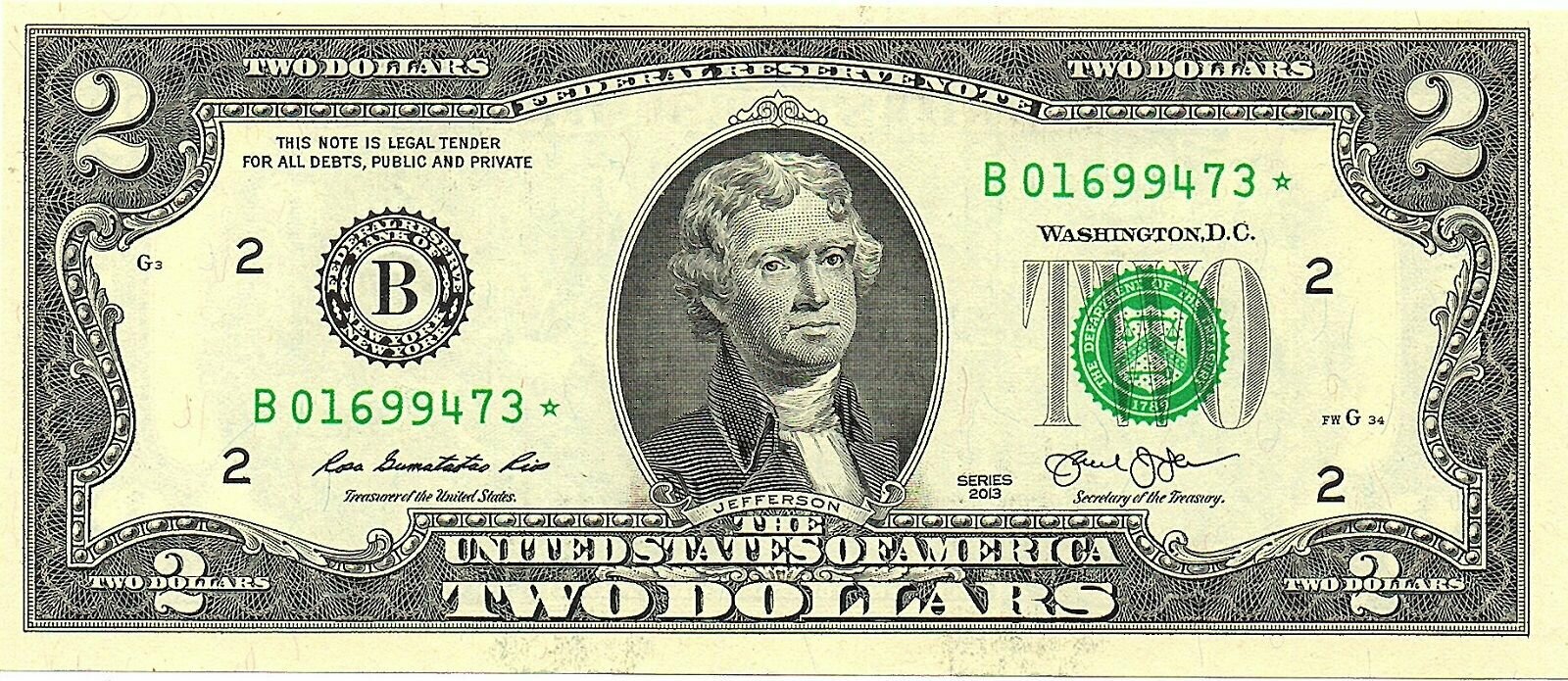 2 доллар 2013 г США № 9473