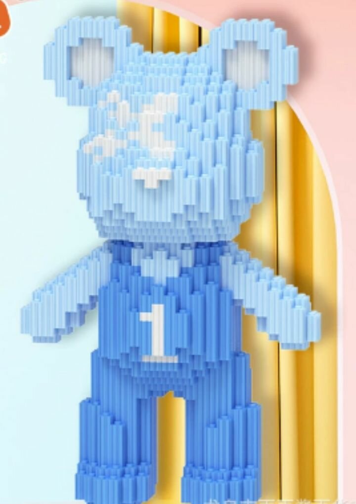 3д конструктор медведь большой мишка, блоки bear, brick 3d Чемпион синий