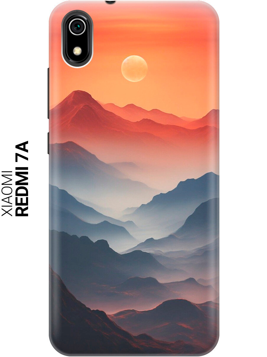 Силиконовый чехол на Xiaomi Redmi 7A с принтом "Луна над горами"