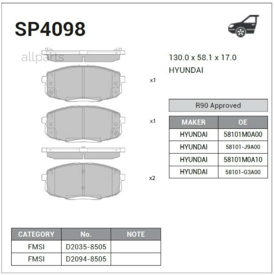 SANGSIN BRAKE SP4098 Колодки тормозные HYUNDAI CRETA 16- пер.