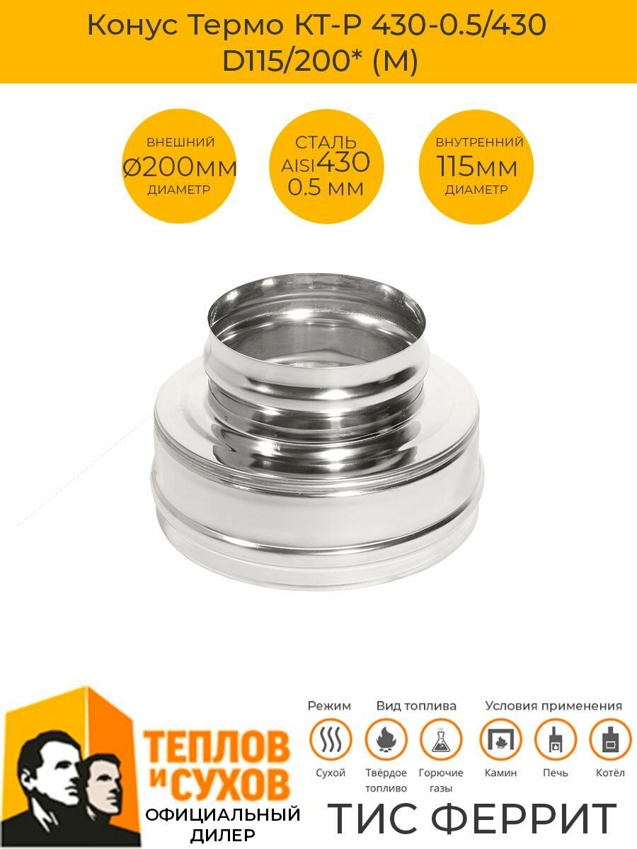 Конус Термо 430-0.5/430 D115/200 М, нержавейка 0.5мм, для дымохода ТИС