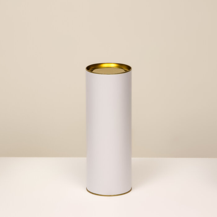 Тубус 92×260 мм (240 мм внутр. высота) под футболку, картон, белая, металлическая крышка