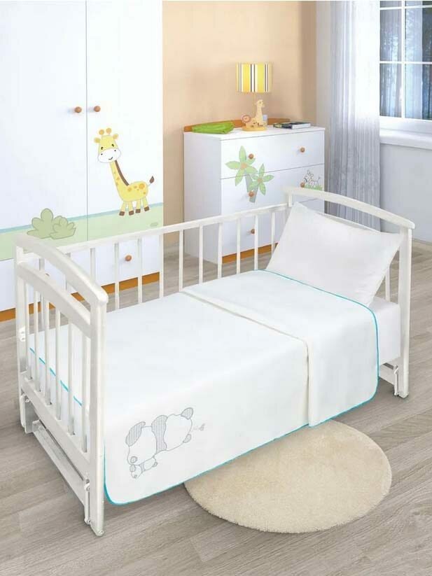 Одеяло детское байковое "панды" 98x118 см, бирюзовое, модель ST1435