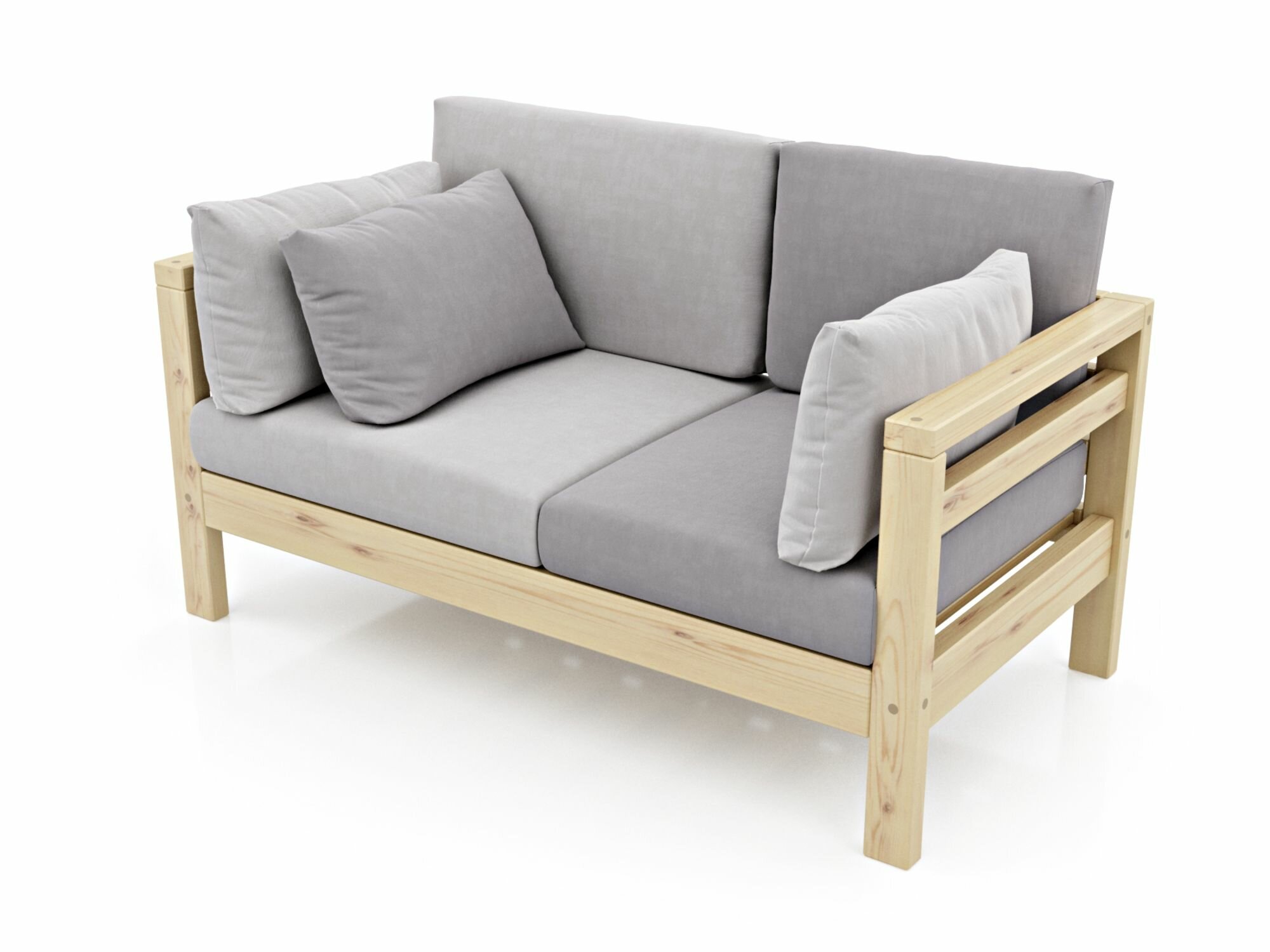 Диван кушетка деревянный Arsko Домино-М, серый-сосна, велюр, деревянный, на дачу, на веранду, в террасу, для бани, кухонный