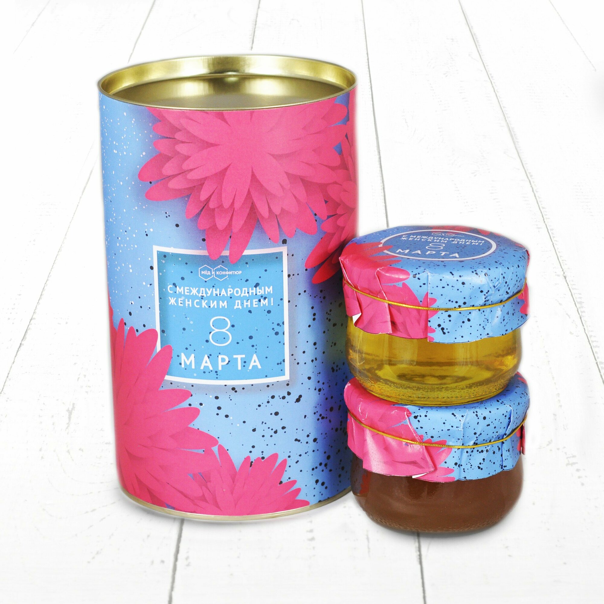Подарочный Набор "Тубус 8 Марта С международным женским днем Астра липовый и дягилевый мёд"