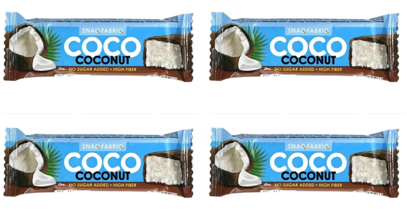 Батончик Snaq Fabriq COCO COCONUT, глазированный с начинкой кокос, с высоким содержанием клетчатки, 40 гр, 4 шт