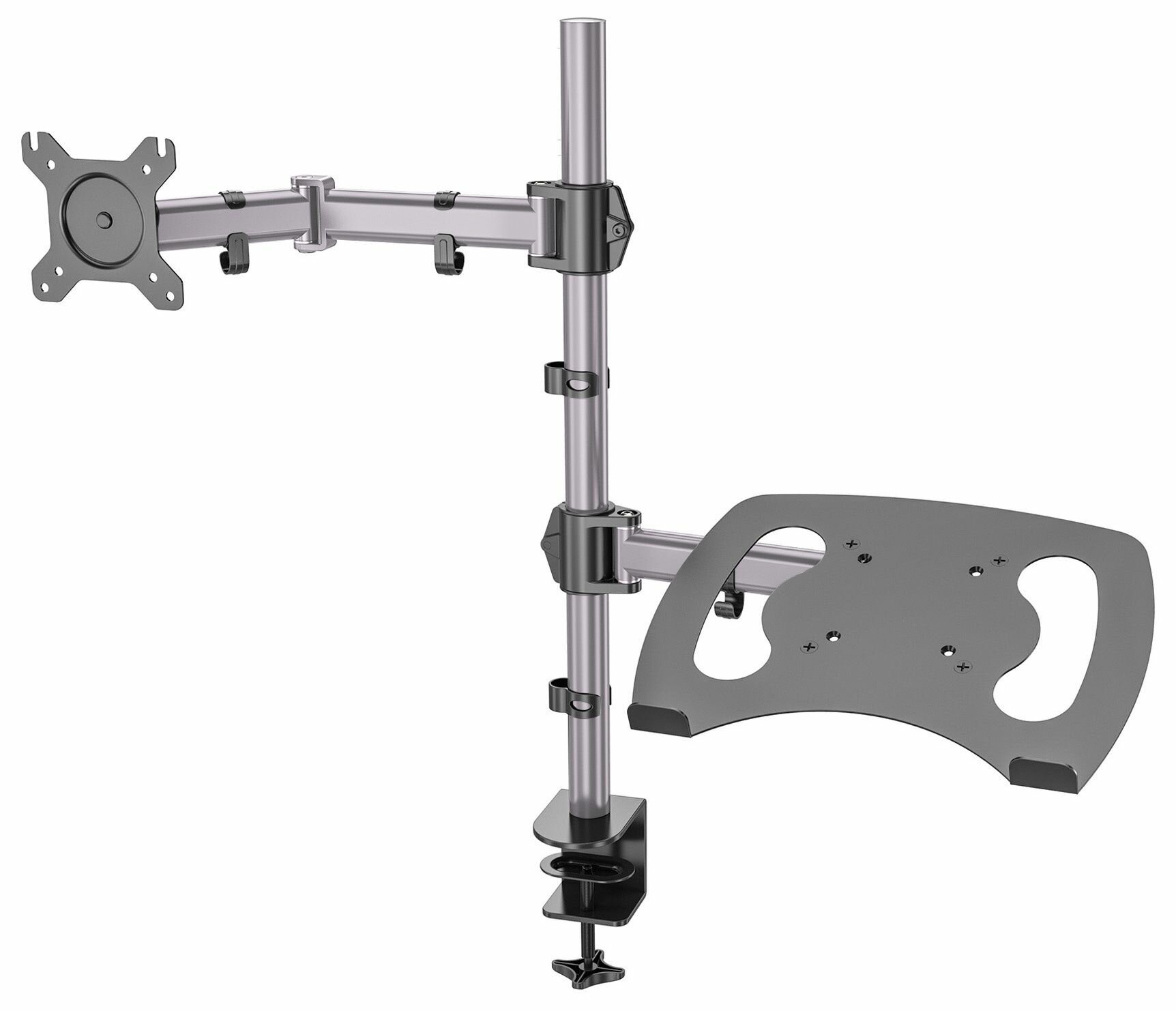 Кронштейн для монитора/ноутбука Cactus CS-VM-LH07-AL, до 27", до 8кг, настольный, поворот и наклон, серебряный