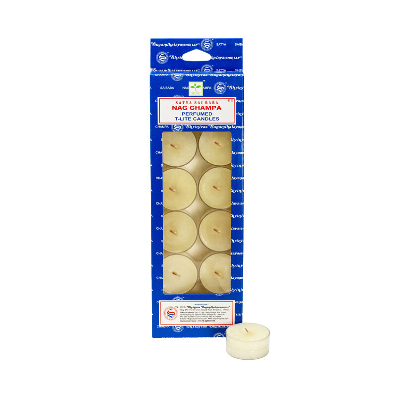 Perfumed T-Lite Candles NAG CHAMPA, Satya (Ароматические чайные свечи НАГ чампа, Сатья), набор 12 шт.