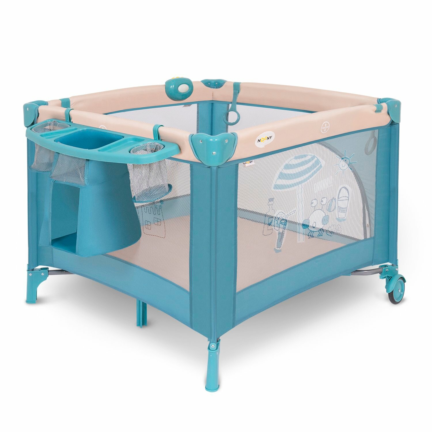 Манеж-кровать Noony Bluebeach P618 Babyland, складной, на колесах, для детей с рождения