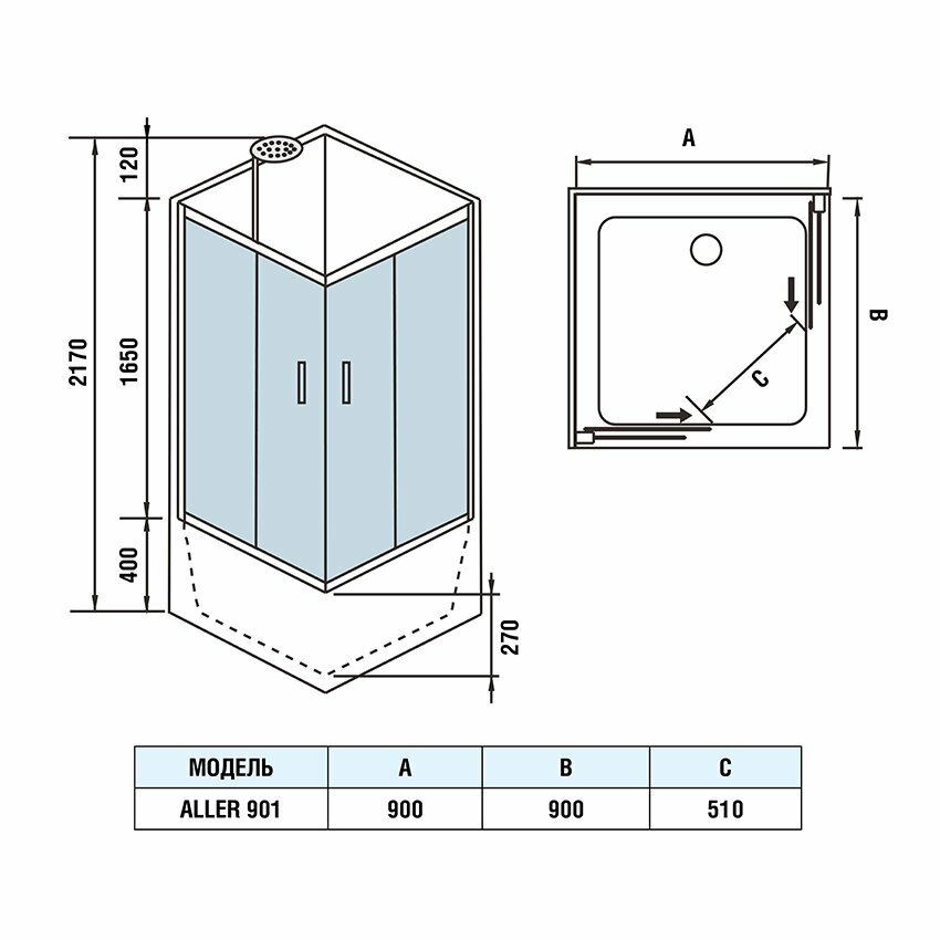 Душевая кабина WeltWasser WW500 Aller 901 90x90 10000003254