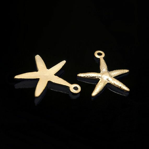Подвеска, 14х12.5мм, Корея, Морская звезда, базовый материал - цинковый сплав, матовая позолоченная, 2 шт.