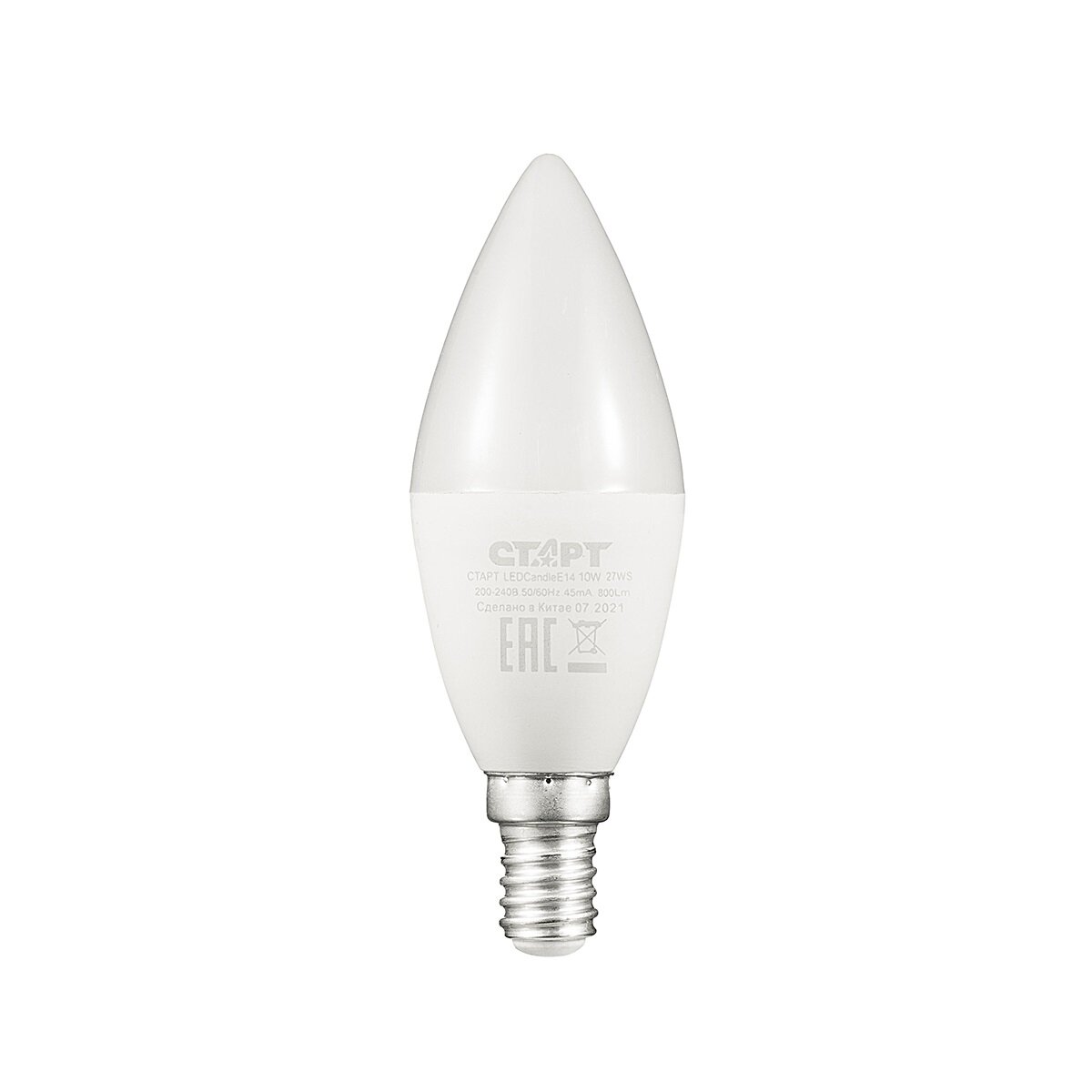 Лампа светодиодная LED Старт ECO Свеча, E14, 10 Вт, 2700 K, теплый свет