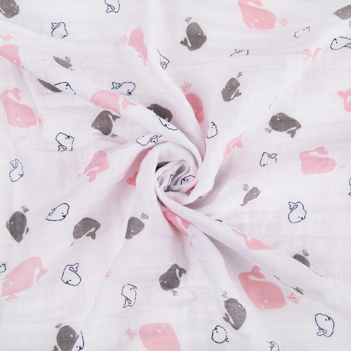 Ткань муслиновая отрез 100x125 см 100% хлопок "PEPPY" EMBRACE, Shannon Fabrics, whales blush